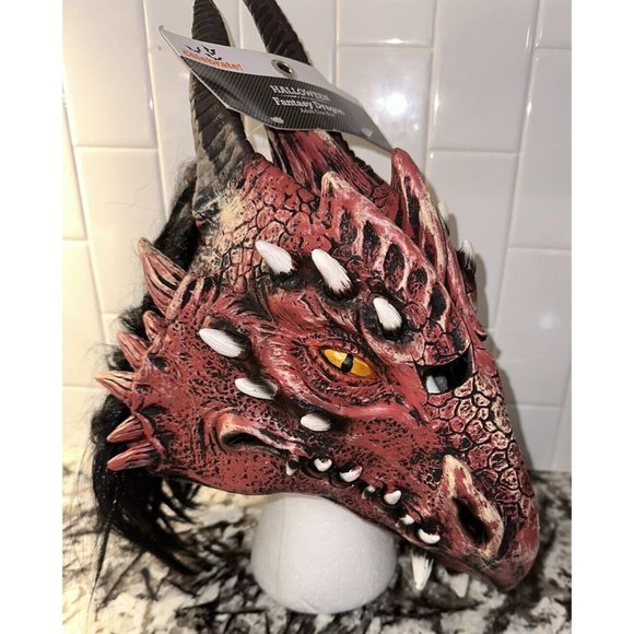 Accessories | Fantasy Dragon Adult Red Dragon Mask Horns Halloween ...